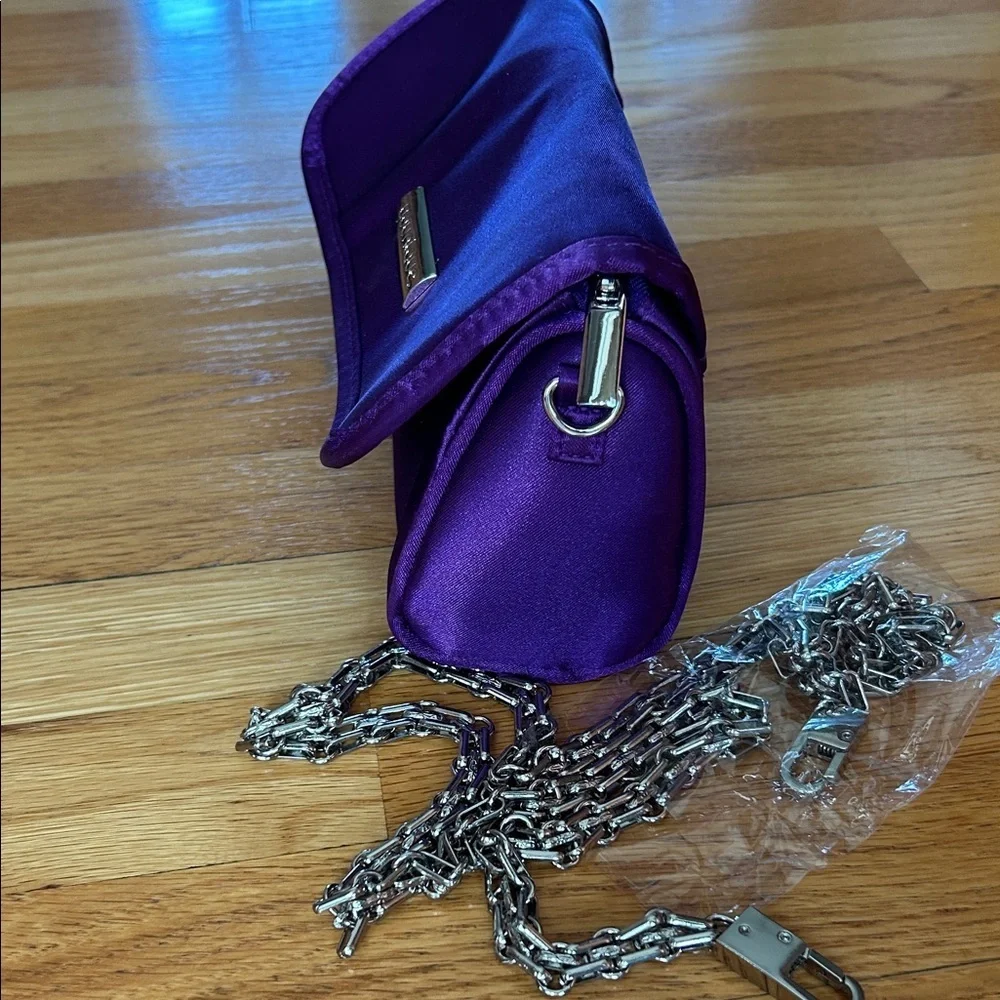 Younique | Accessories | Younique Purple Satin Bag With Silver Chain ...